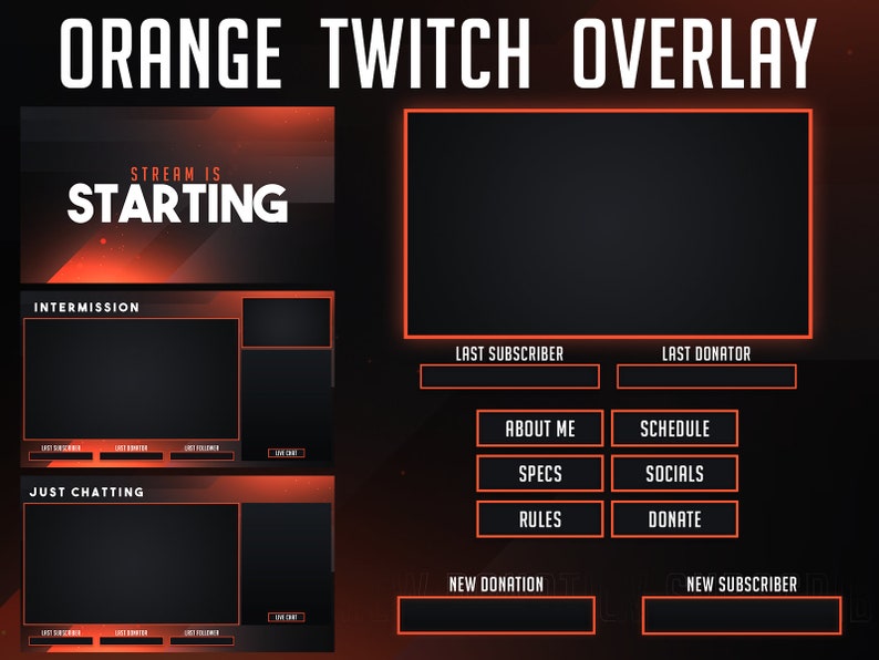 Animated Orange Twitch Overlay Package: Complete Stream (digital ...