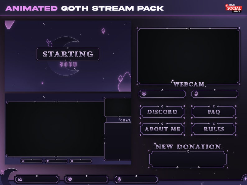 ANIMATED Goth Twitch Overlay | Witchy Twitch Overlay | Vtuber Overlay Pack | Celestial Gothic ...