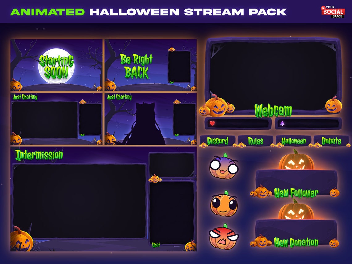 ANIMATED Halloween Stream Overlay | Animated Pumpkin Twitch Overlay ...