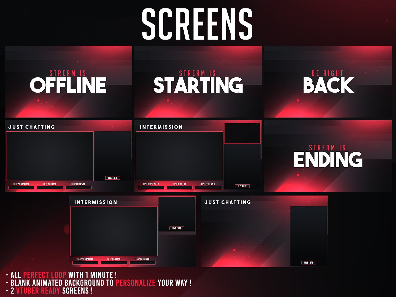Animated Red Overlay Package | Red Twitch Overlay Pack | Scenes ...