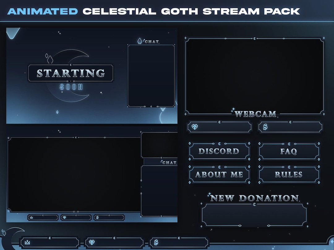 ANIMATED Vtuber Twitch Overlay | Blue Gothic Stream Package | Horror ...