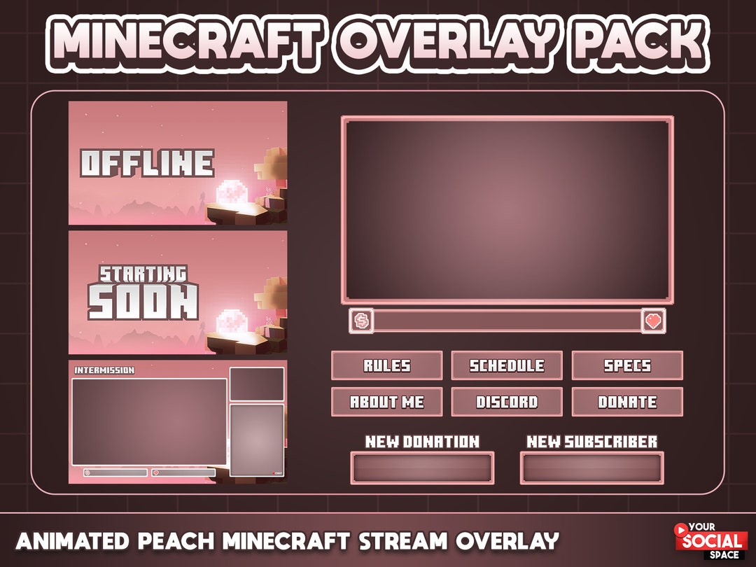 ANIMATED Minecraft Twitch Overlay Pack | Minecraft PEACH Package ...