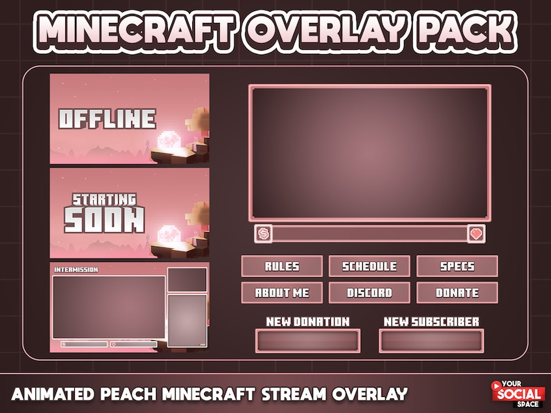 ANIMATED Minecraft Twitch Overlay Pack | Minecraft PEACH Package ...