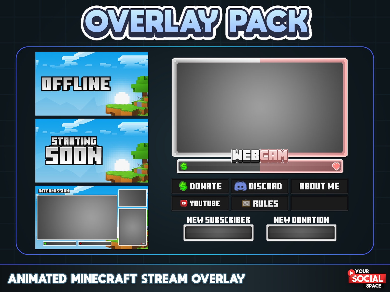Animated Minecraft Twitch Overlay | Minecraft Stream Package | OBS Live ...