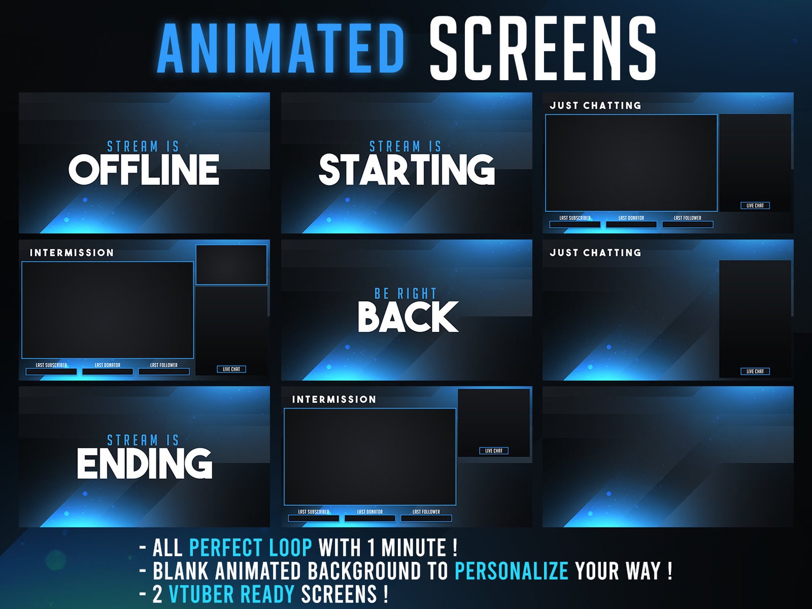 Animated Blue Twitch Stream Overlay Package - Etsy