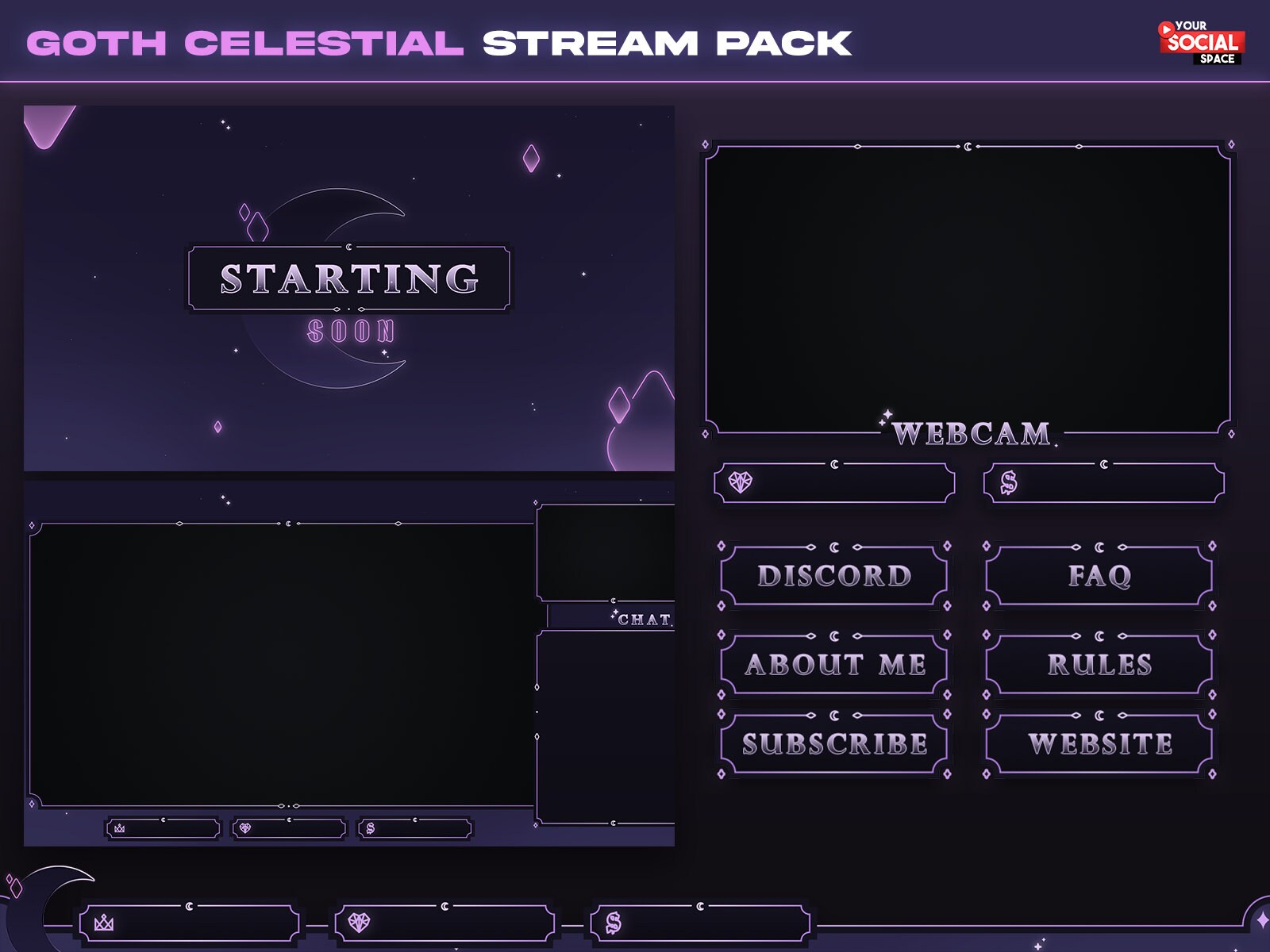 Goth Twitch Overlay | Witchy Twitch Overlay | Vtuber Overlay Pack ...