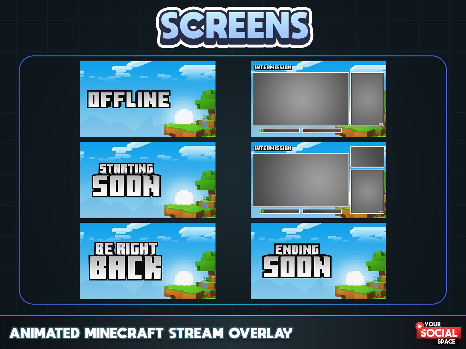 Animated Minecraft Twitch Overlay | Minecraft Stream Package | OBS Live ...