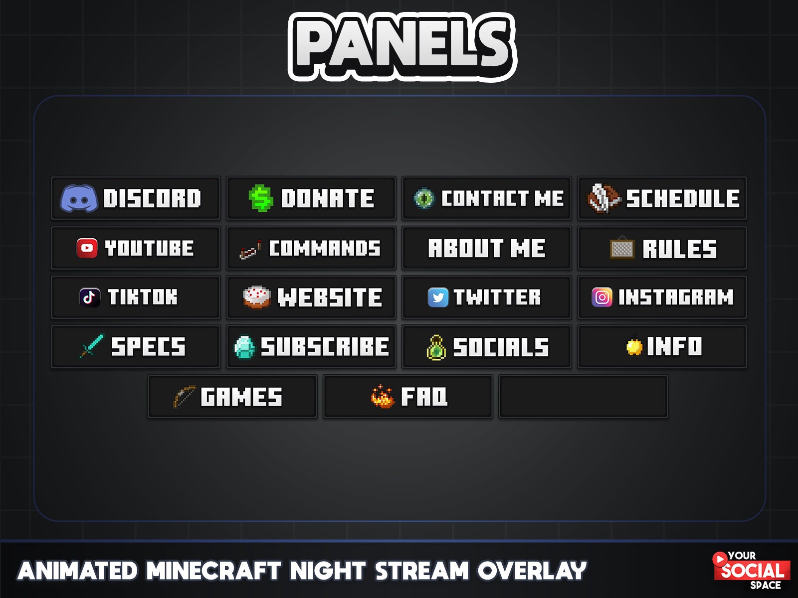 ANIMATED Minecraft Twitch Overlay Pack | Minecraft Night Package ...