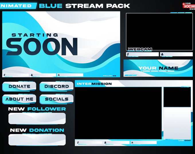 Animated Blue Twitch Overlay Package Blue Twitch Overlay - Etsy