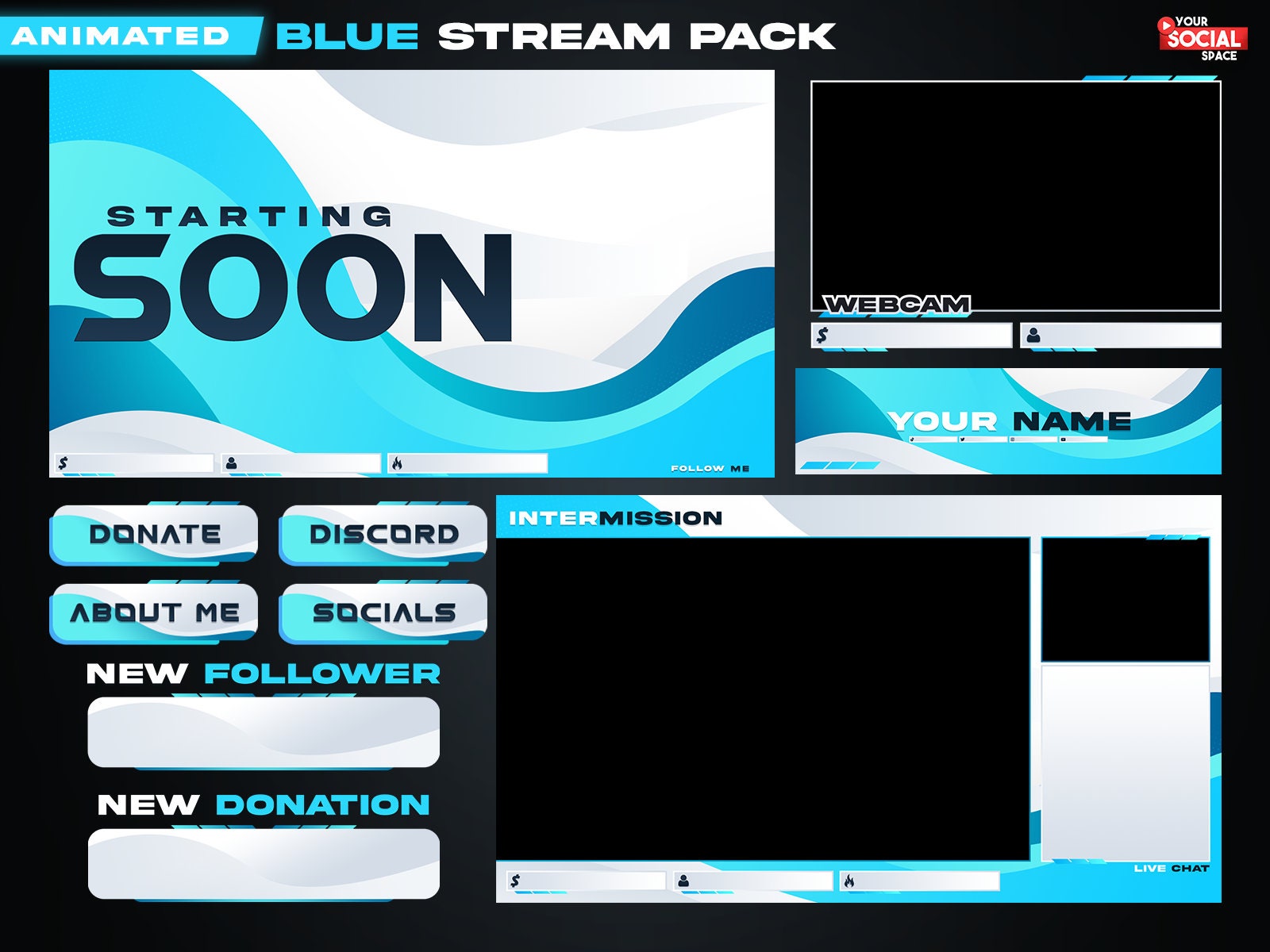 Animated Blue Twitch Overlay Package | Blue Twitch Overlay Animated ...