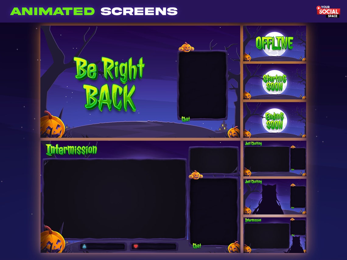 ANIMATED Halloween Stream Overlay Animated Pumpkin Twitch Overlay Pack ...