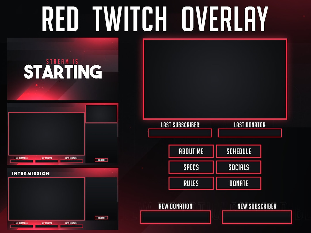 Animated Red Overlay Package | Red Twitch Overlay Pack | Scenes ...