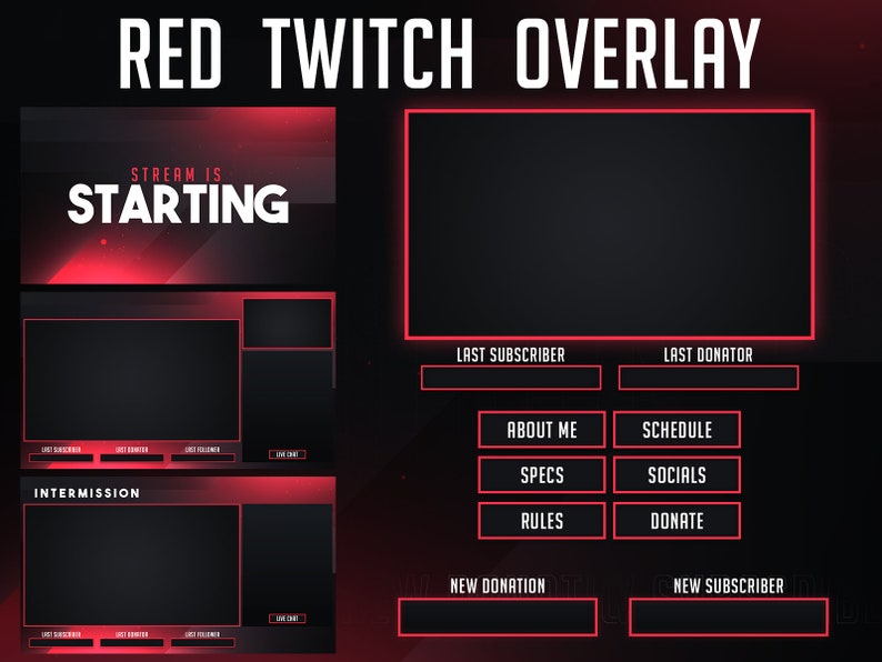 Animated Red Overlay Package | Red Twitch Overlay Pack | Scenes ...