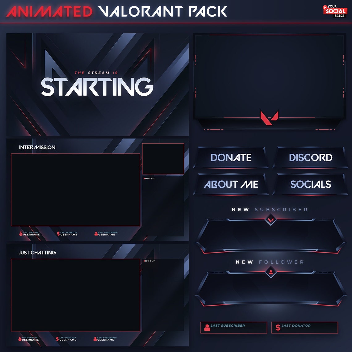 ANIMATED Valorant Stream Overlay | Valorant Live Stream Pack | Red ...