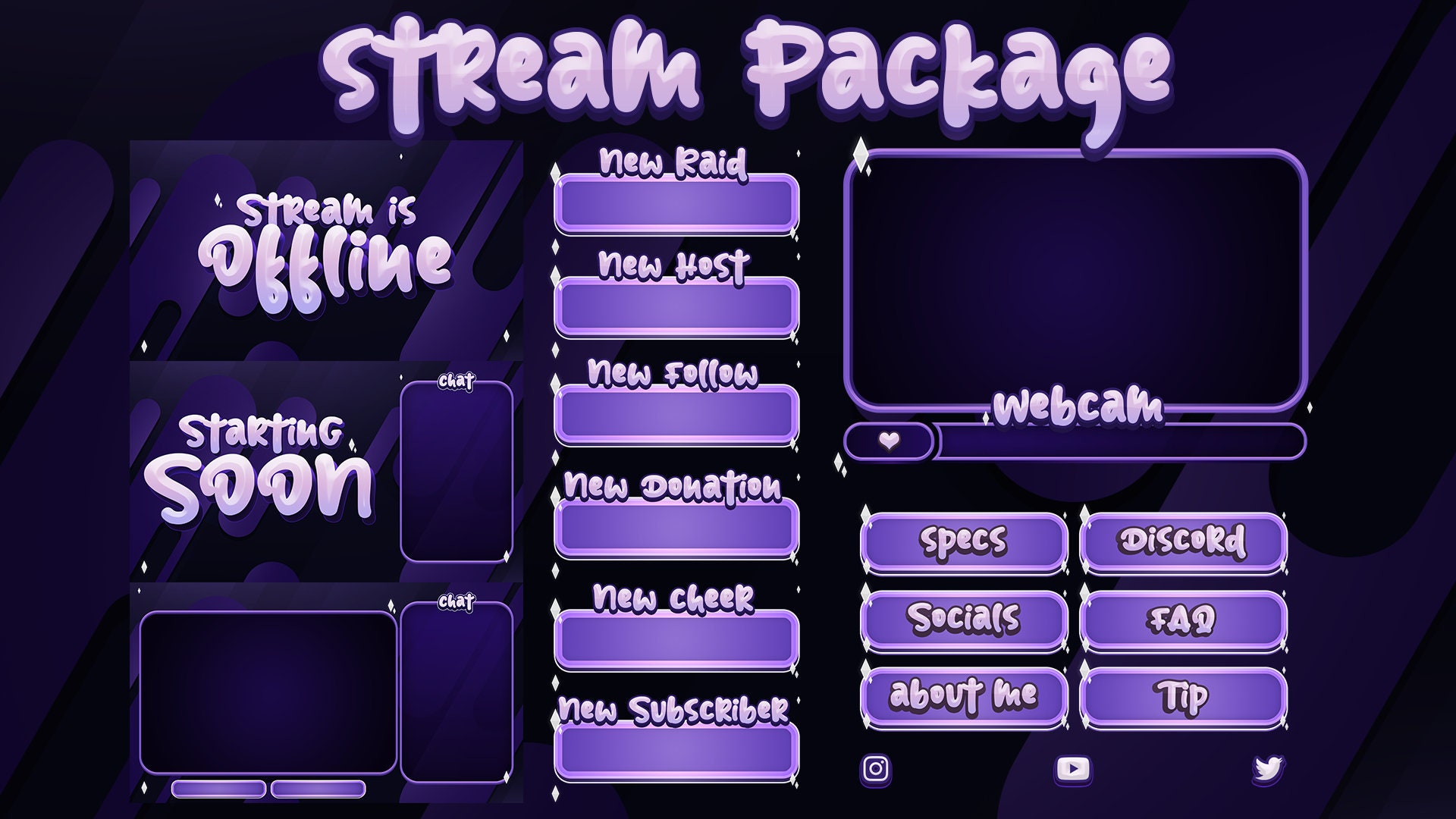 Drawing & Illustration Digital aesthetic streamer pack animated purple ...