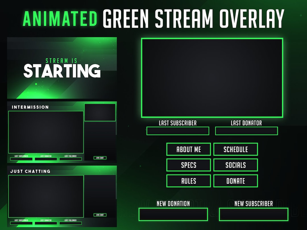 ANIMATED Gaming Green Twitch Full Package | Gaming Green Overlay ...