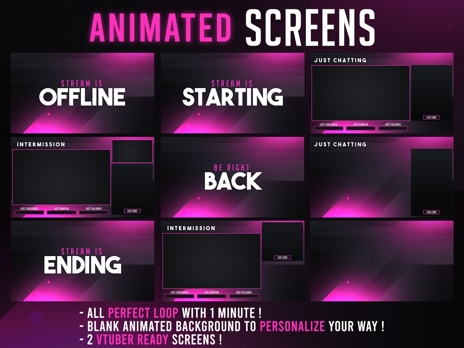 ANIMATED Pink Twitch Full Package Pink Live Pack Simple Pink Stream ...