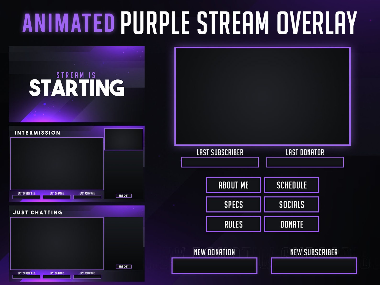 ANIMATED Purple Twitch Full Package | Purple Live Pack | Simple Purple ...
