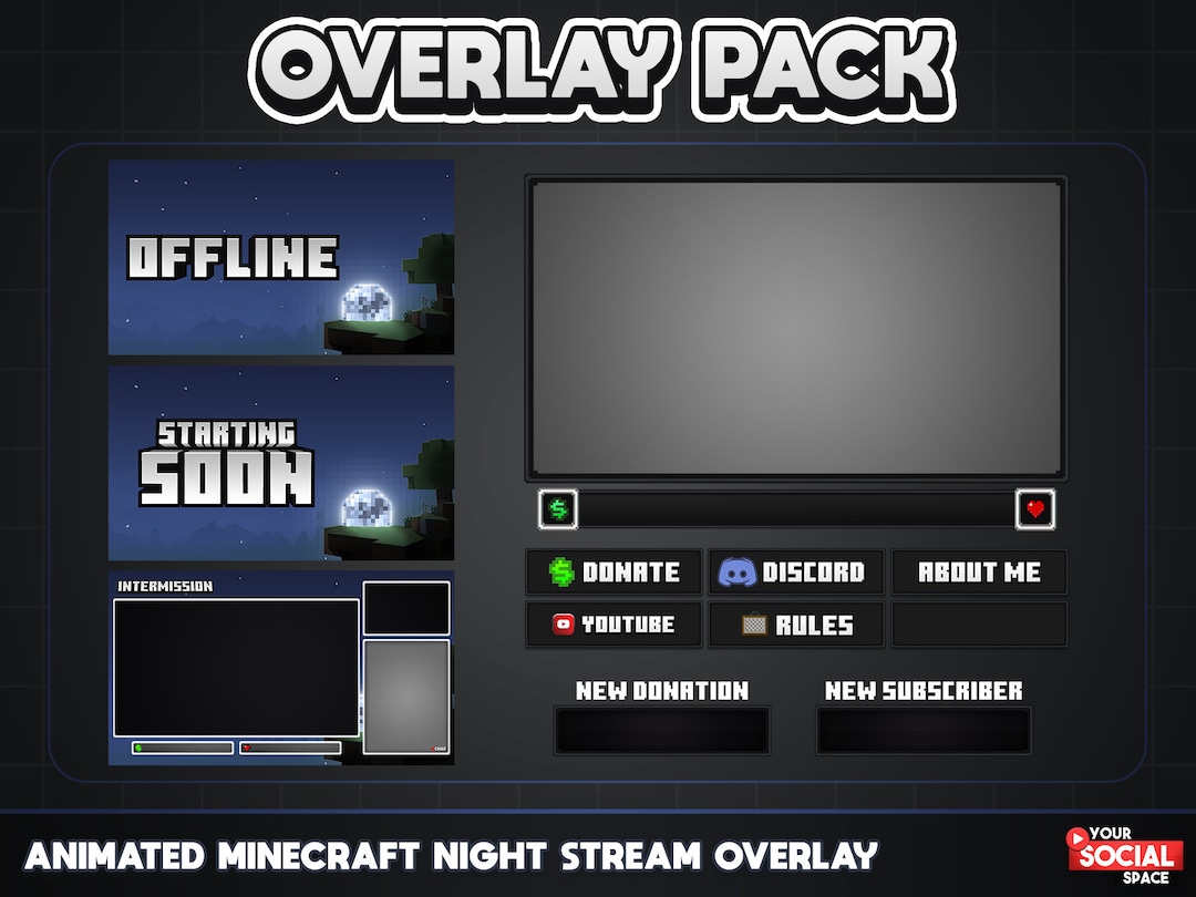 ANIMATED Minecraft Twitch Overlay Pack | Minecraft Night Package ...