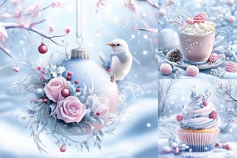 Frosted Winter Christmas Digital Paper Bundle: Card Making, Scrapbook ...