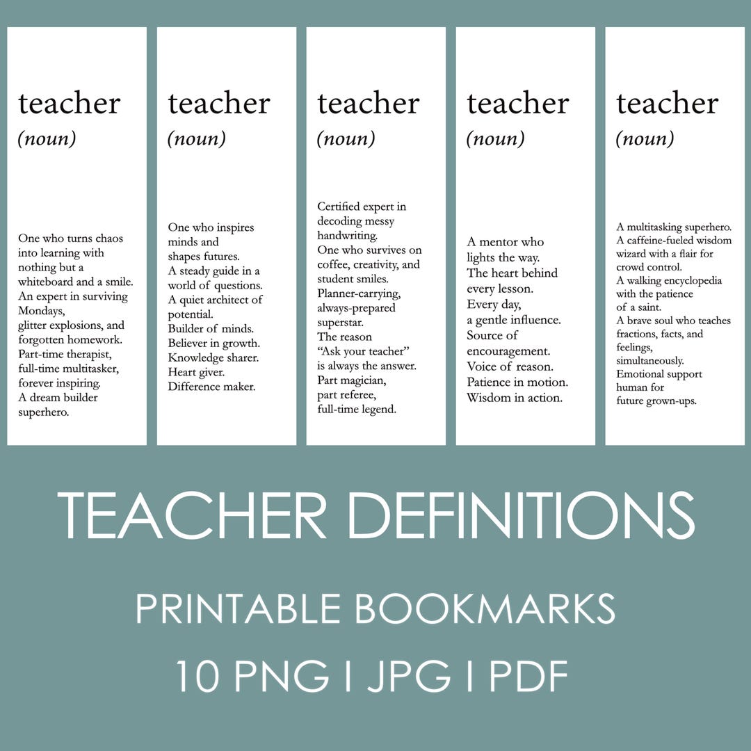 Teacher Definition Bookmarks, Printable Personalized Appreciation Gifts ...