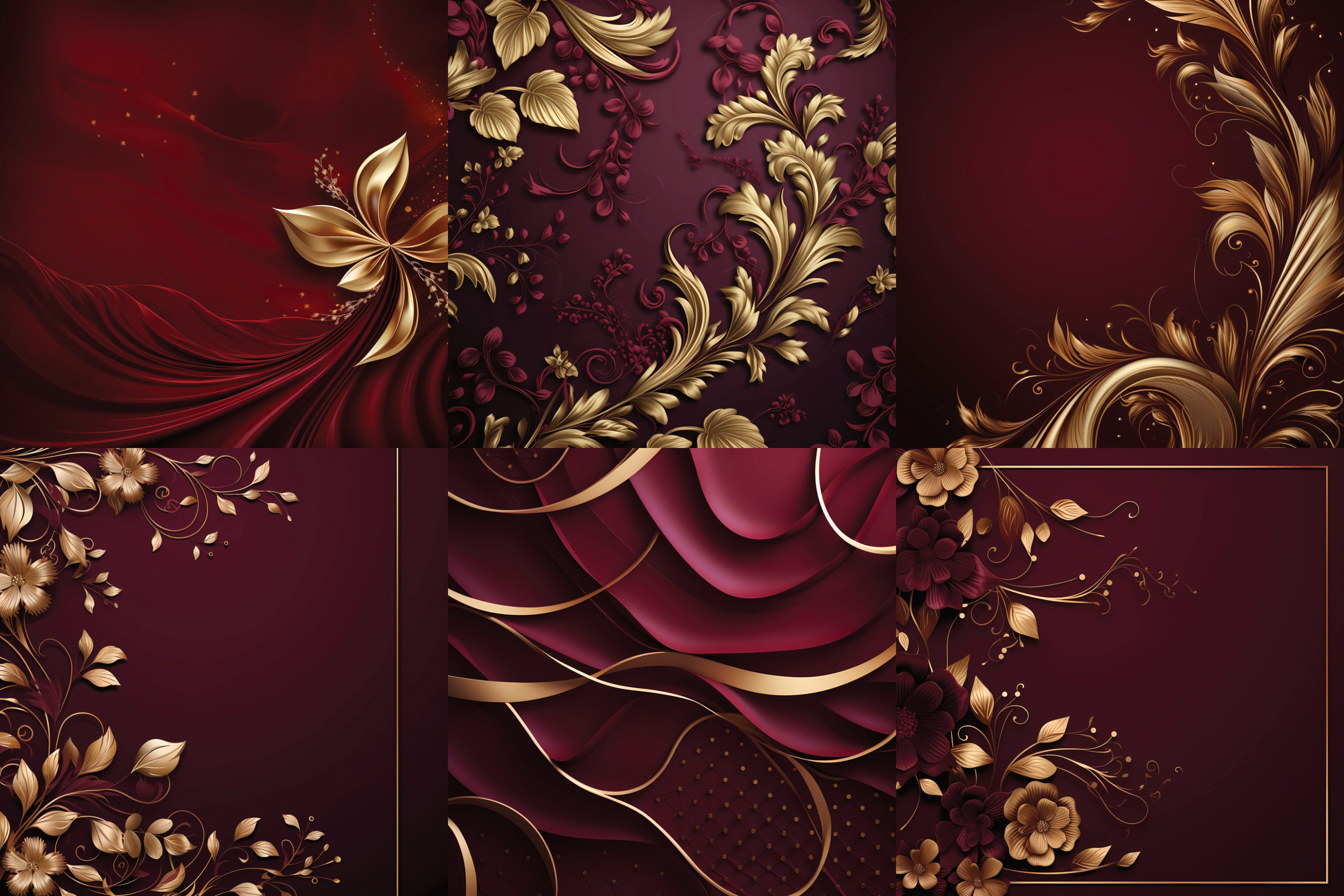 Burgundy Gold Digital Paper: 50 Opulent Textures (PNG, 3600x3600 Px) - Etsy