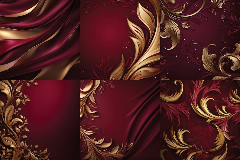 Burgundy Gold Digital Paper: 50 Opulent Textures (PNG, 3600x3600 Px) - Etsy
