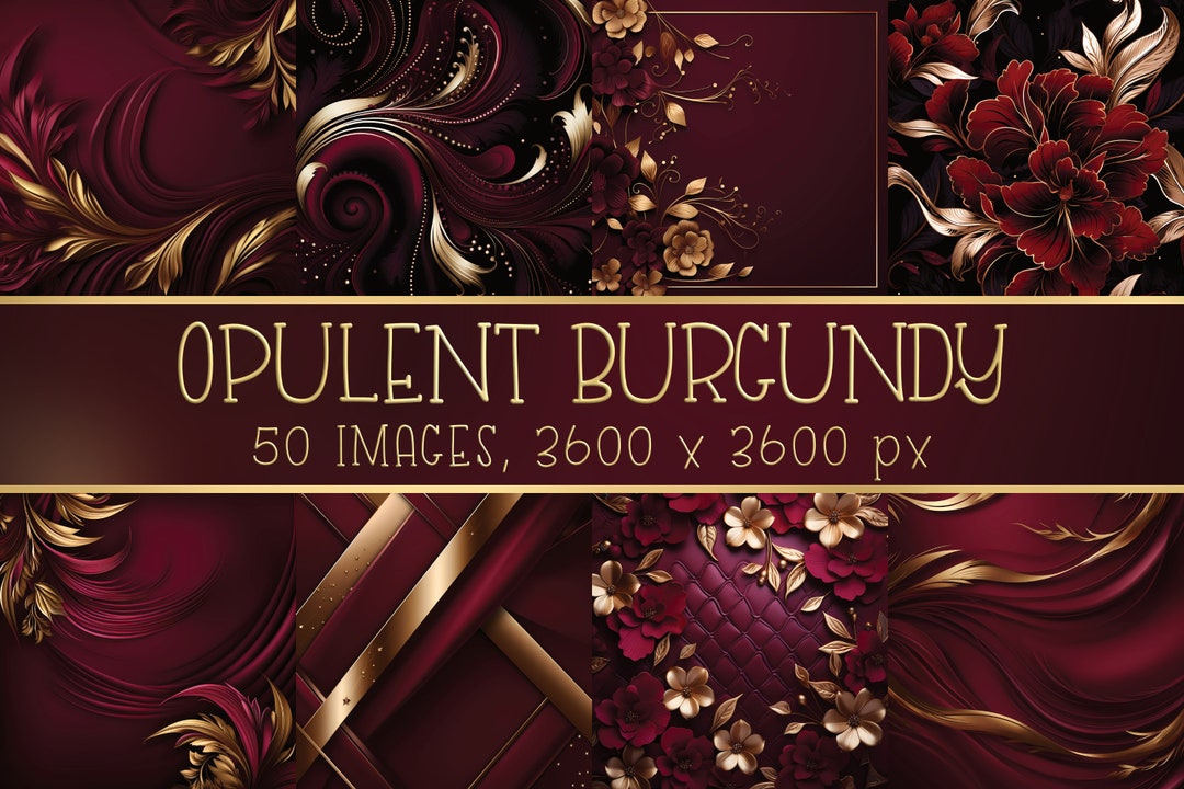 Opulent Burgundy Gold Digital Papers for Sublimation, Scrapbooking ...