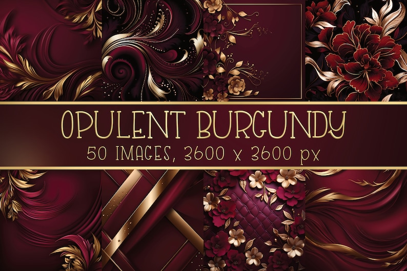 Burgundy Gold Digital Paper: 50 Opulent Textures (PNG, 3600x3600 Px) - Etsy