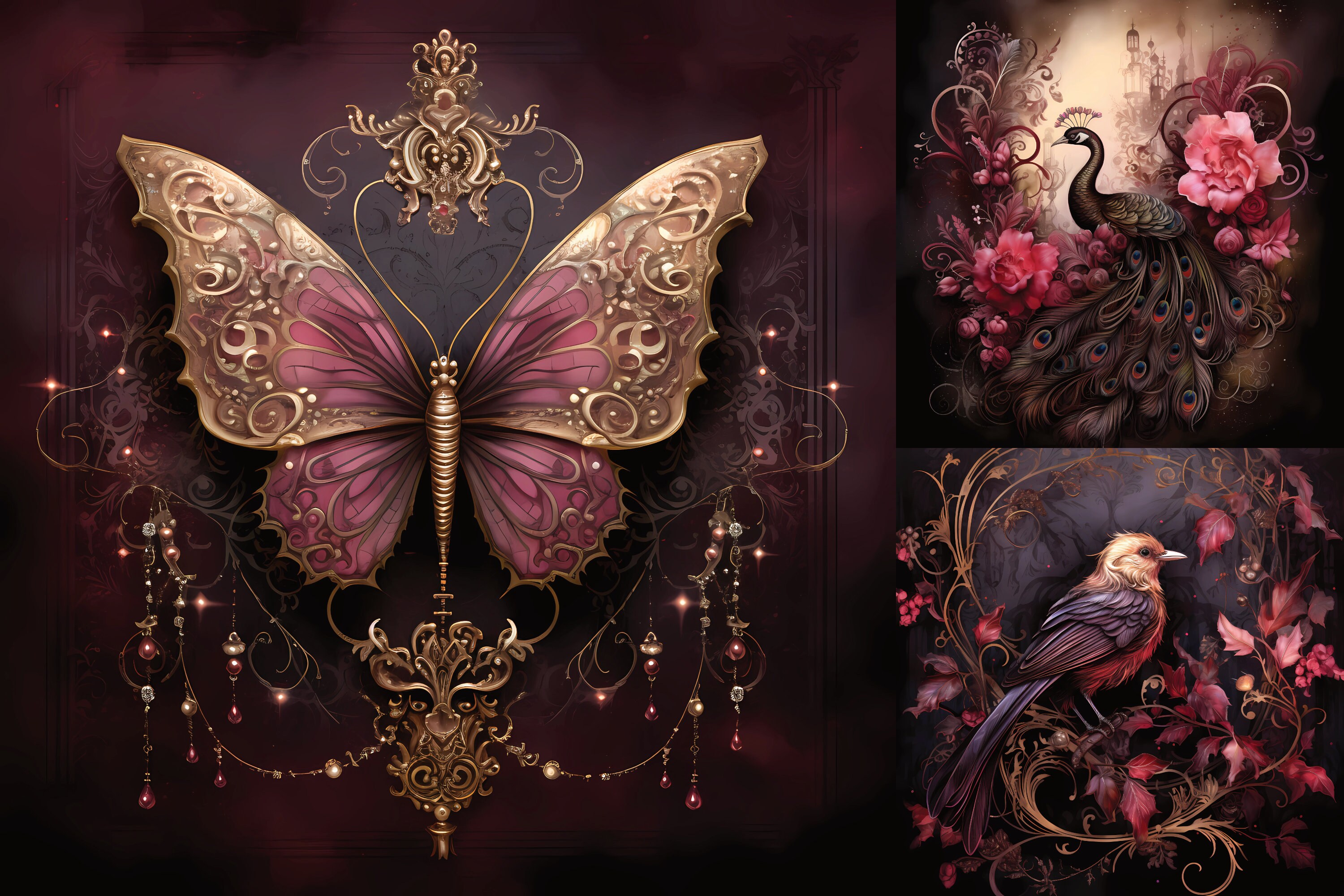 Burgundy Gothic Digital Paper: Shabby Chic Scrapbook Ephemera (digital ...