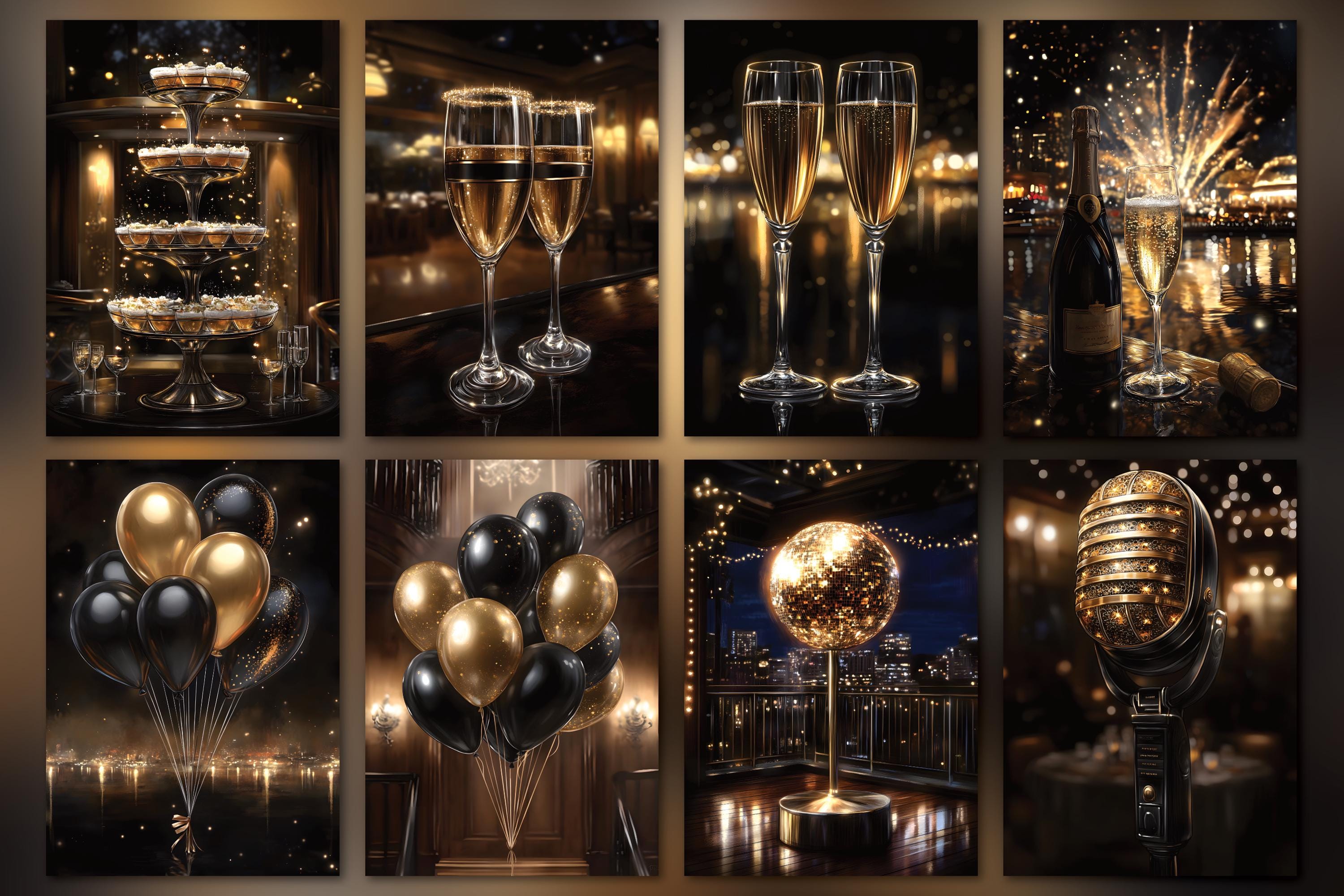 Luxury New Year Digital Print Bundle: Festive Black Gold Images ...