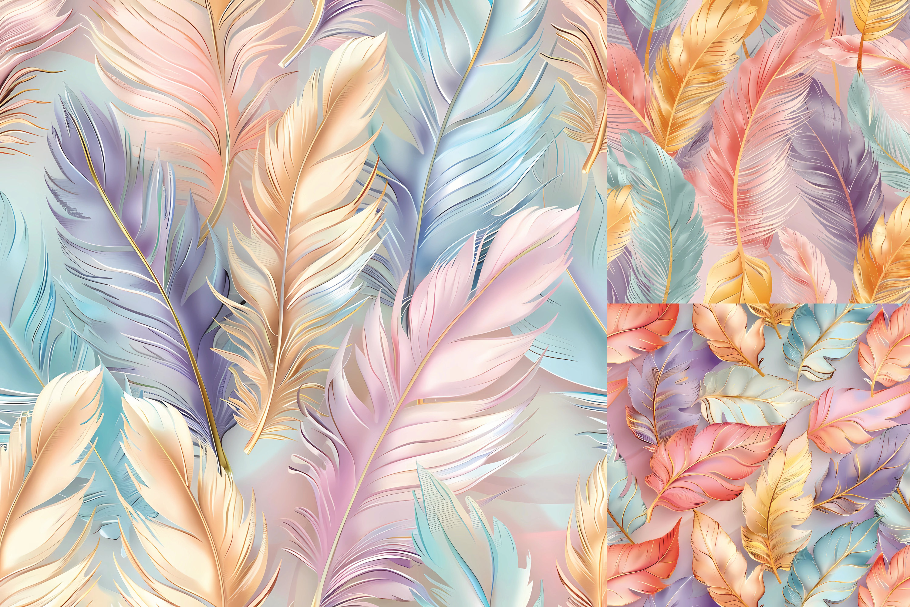 Pastel Feather Pattern Printable Digital Papers for Covers, Banners ...