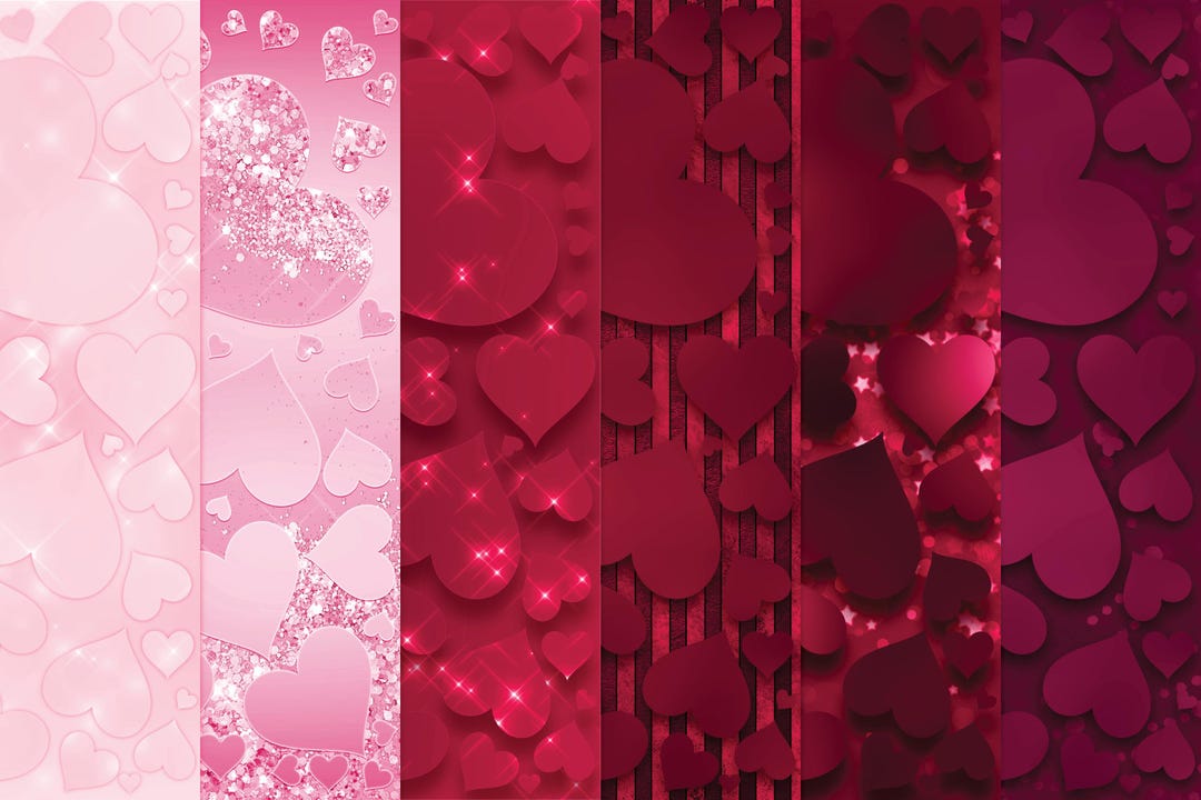 Heart Pattern Digital Papers: Valentine S Day Backgrounds in Pink, Red ...