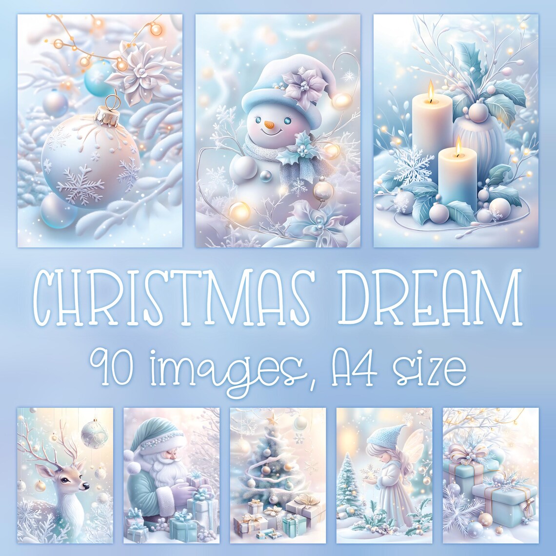 Light Blue Christmas Digital Paper: Winter Holiday Scrapbook & Crafts ...