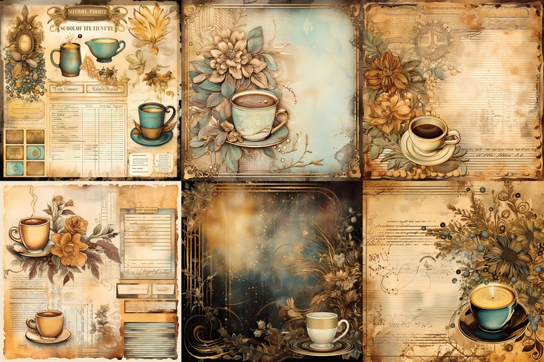 Vintage Coffee Printable Digital Papers for Scrapbooking, Ephemera ...