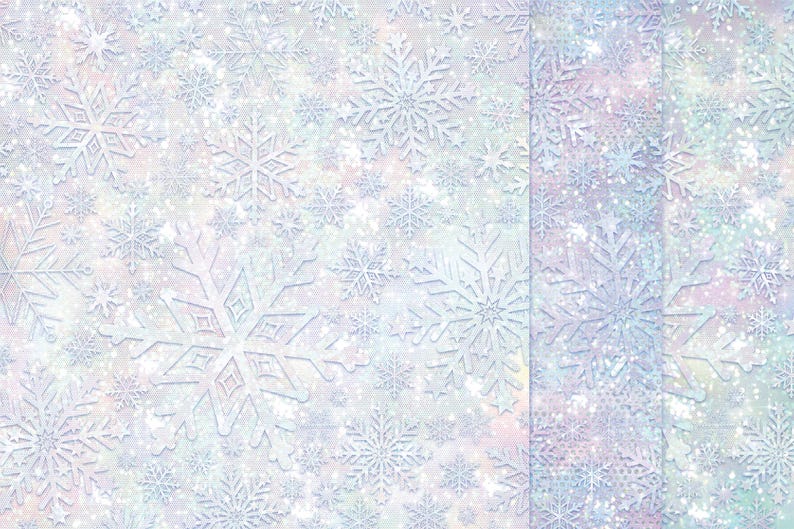 Festive Snowflake Digital Papers, Pastel Winter Patterns, Holiday ...