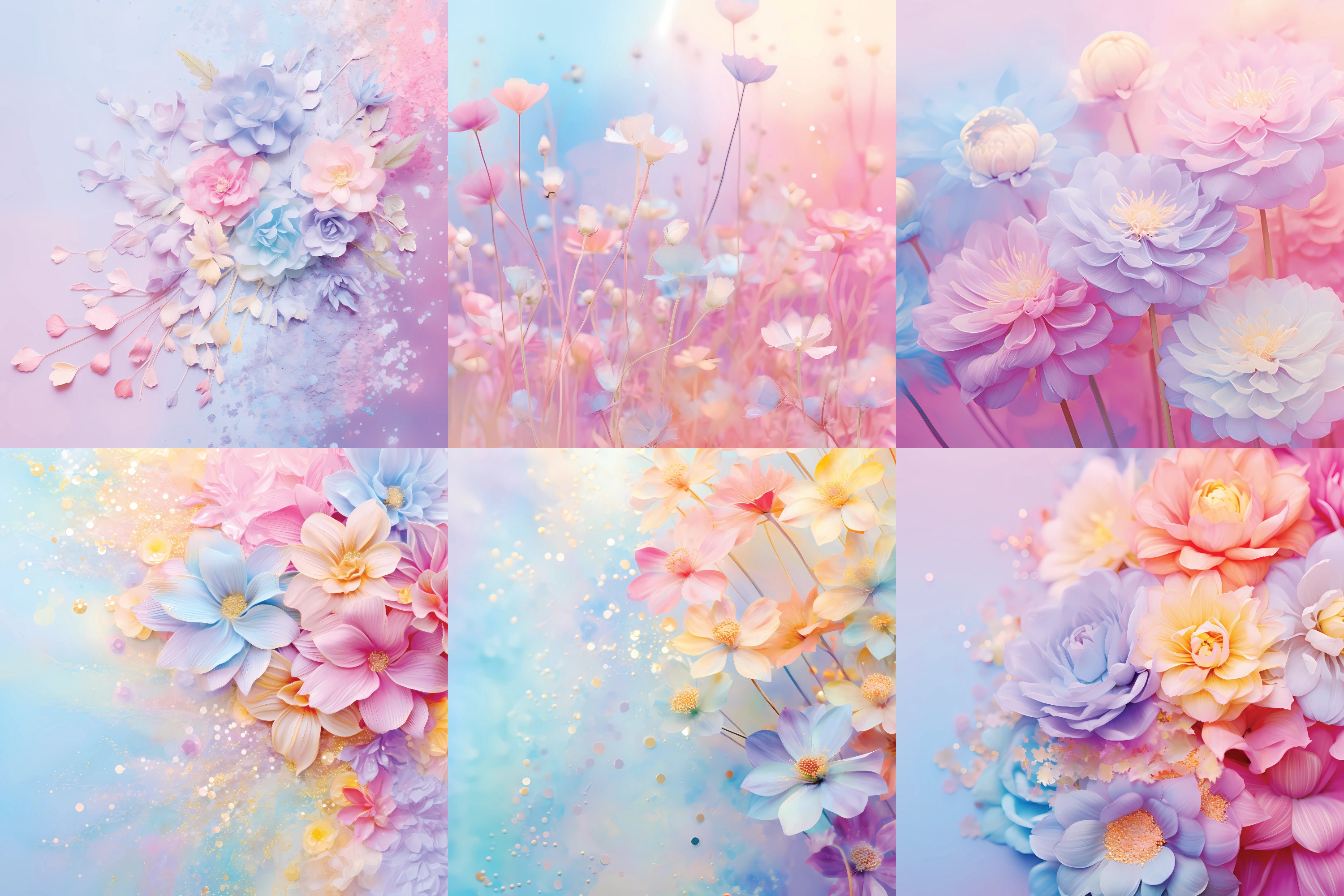 Dreamy Flowers Pastel Floral Printable Digital Papers for Scrapbooking ...