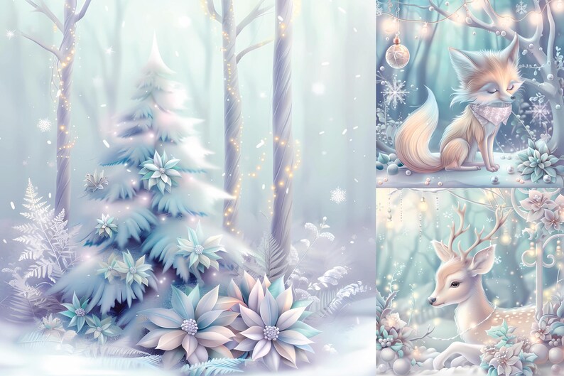 Enchanted Winter Forest Printable Digital Paper Downloads for ...