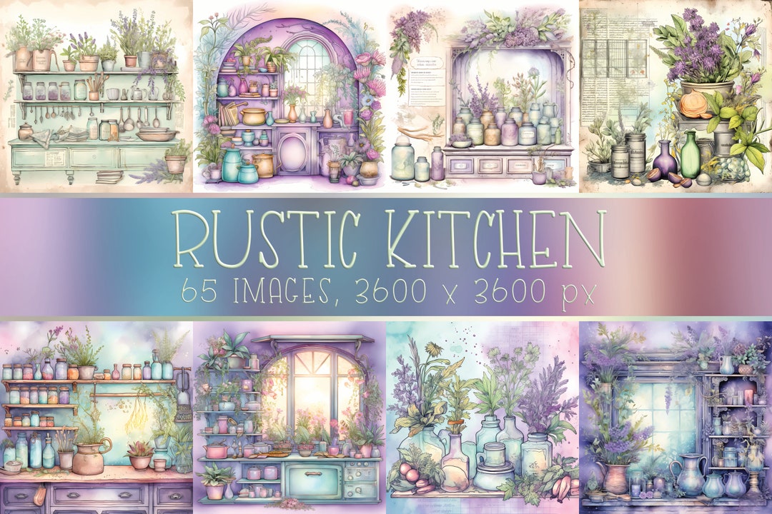 Rustic Kitchen Printable Digital Papers for Scrapbooking, Ephemera ...