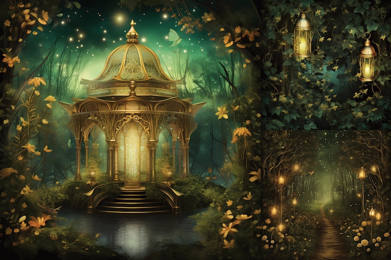 Enchanted Forest Printable Digital Papers for Scrapbooking, Ephemera ...