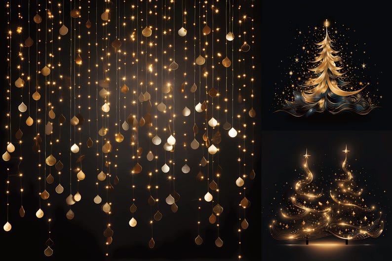Black Gold Christmas Digital Papers: Luxurious Holiday Backgrounds ...