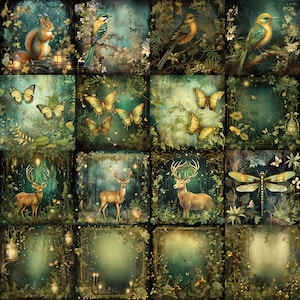 Enchanted Forest Printable Digital Papers for Scrapbooking, Ephemera ...