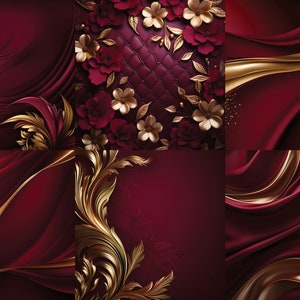 Burgundy Gold Digital Paper: 50 Opulent Textures (PNG, 3600x3600 Px) - Etsy