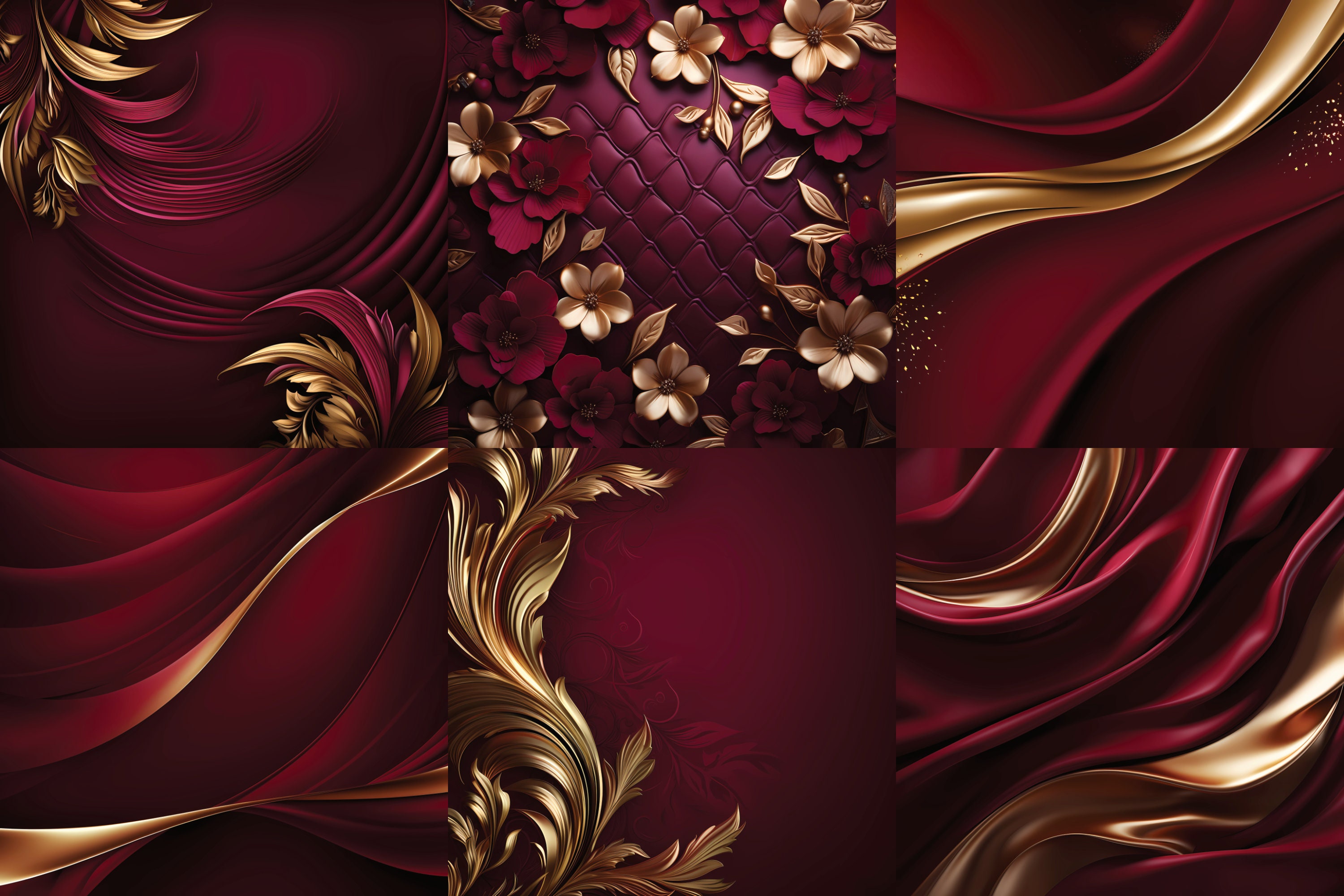 Burgundy Gold Digital Paper: 50 Opulent Textures (PNG, 3600x3600 Px) - Etsy