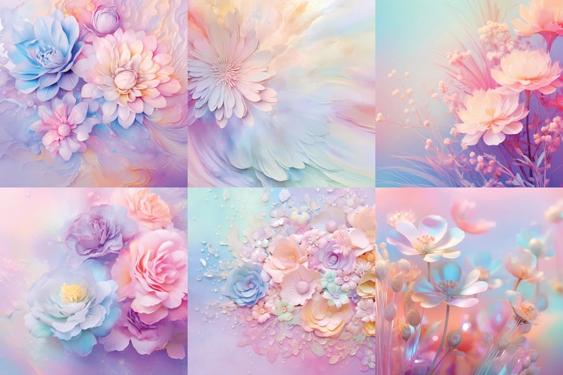 Dreamy Flowers Pastel Floral Printable Digital Papers for Scrapbooking ...
