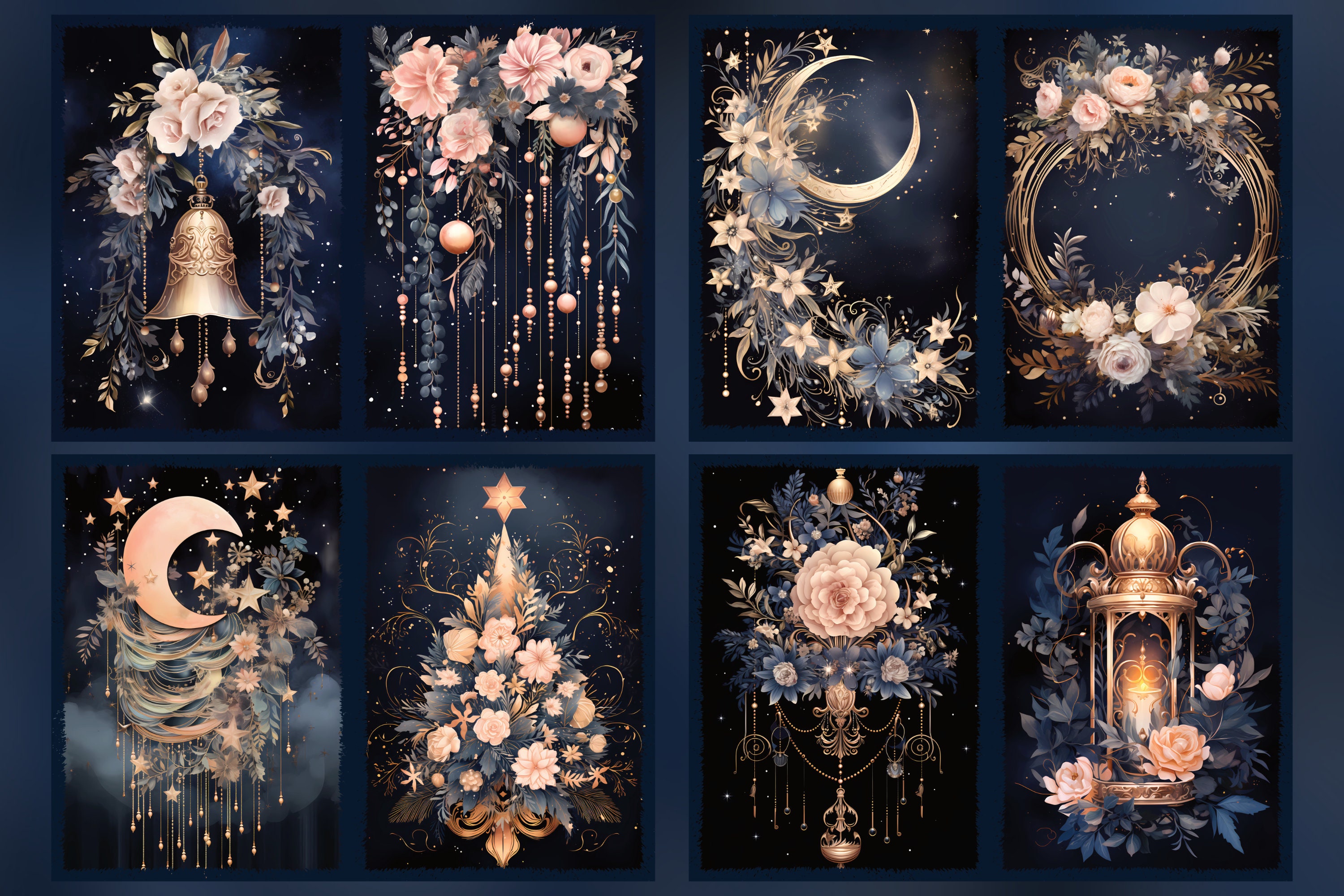 Navy Blue Christmas Printable Digital Papers. A4 Size, Single and ...