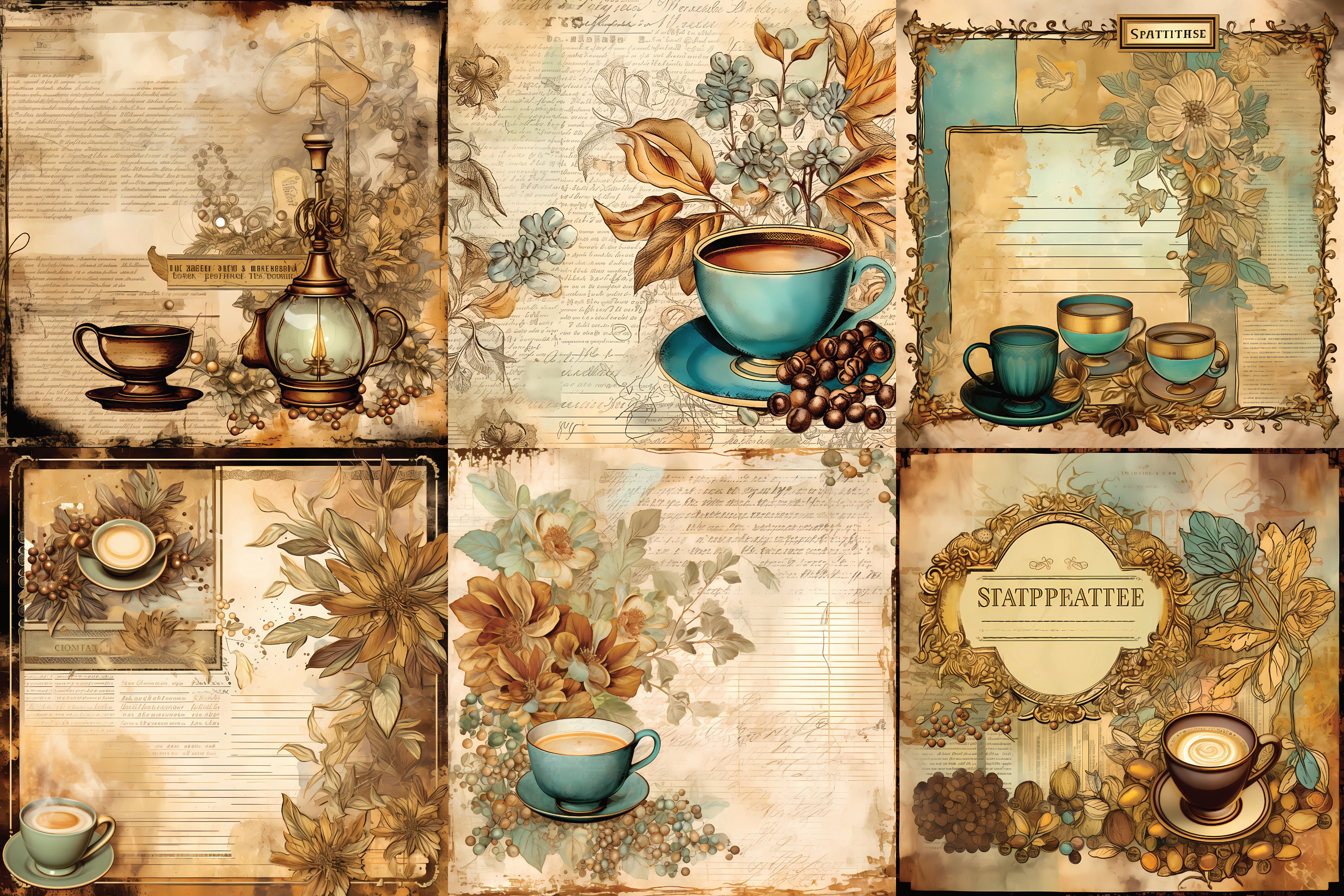 Vintage Coffee Printable Digital Papers for Scrapbooking, Ephemera ...