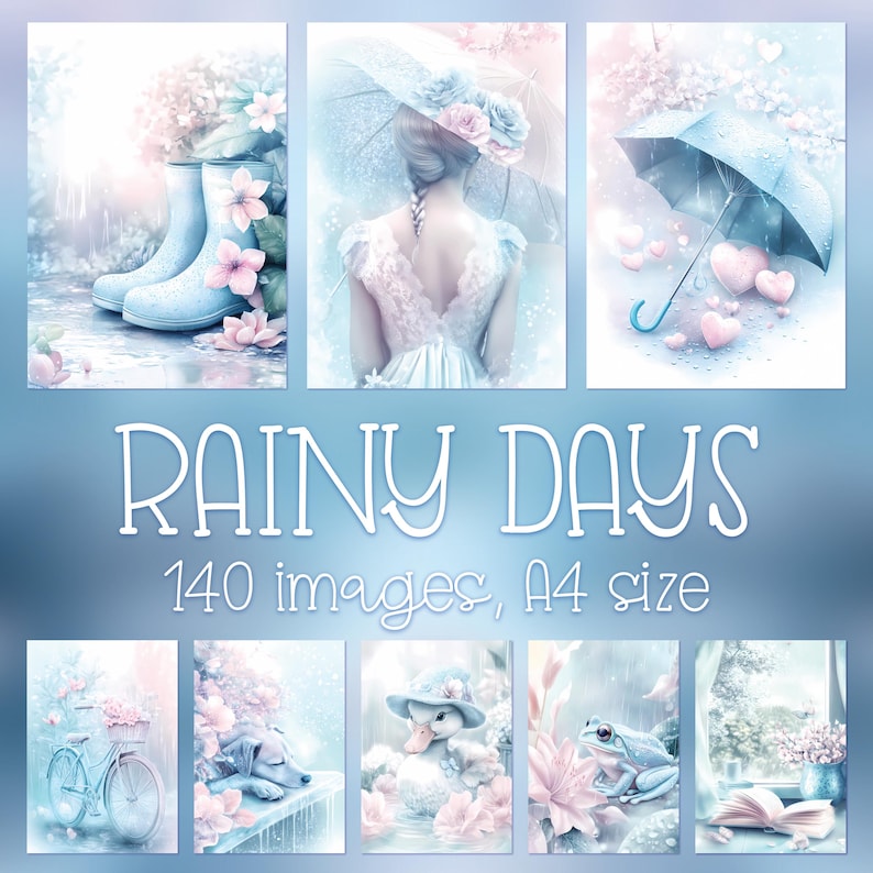 Rainy Day Junk Journal Pages | Printable Digital Paper Kit for Crafts ...