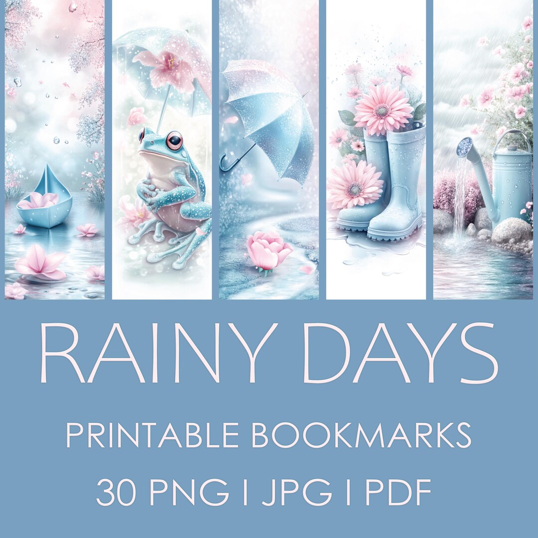 Rainy Day Bookmarks Printable Digital Papers, Gift for Book Lovers and ...