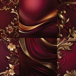 Burgundy Gold Digital Paper: 50 Opulent Textures (PNG, 3600x3600 Px) - Etsy